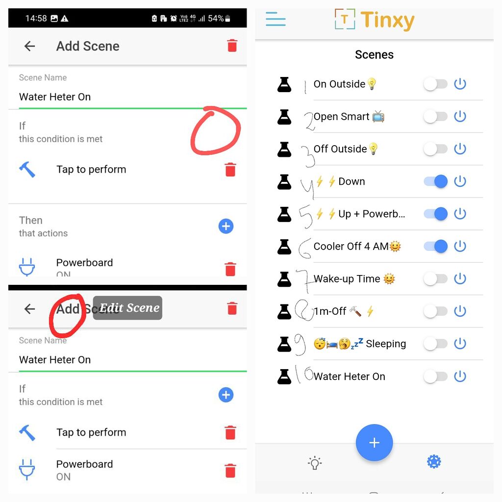 Add button not displaying when create scene - Tinxy app - Tinxy